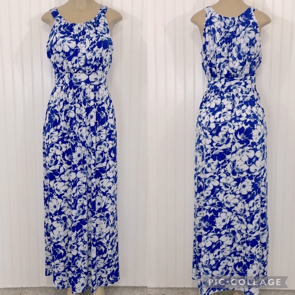 Hail3Y:23 | Dresses | Hail3y23 Blue Floral Boho Ruched Sleeveless Maxi ...